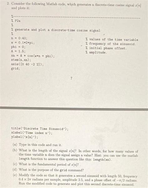 Solved 2 Consider The Following Matlab Code Which