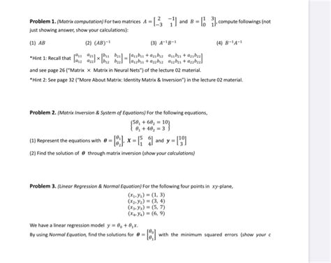 Solved Problem Matrix Computation For Two Matrices A Chegg Com
