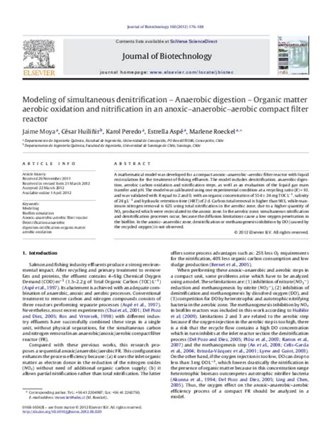 Pdf Modeling Of Simultaneous Denitrification Anaerobic Digestion Organic Matter Aerobic