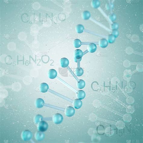 医学摘要概念背景。链dna，rna编码，组成元素的化学式，生物结构，3d渲染