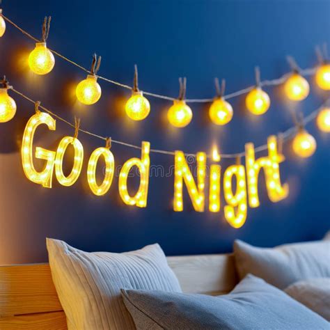 Glowing Good Night Message With Fairy Lights In Cozy Bedroom Setting
