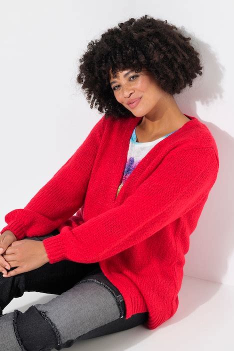 Straight Cut Cardigan With Balloon Sleeves Salsa Red Ulla Popken