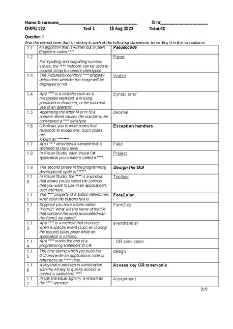 CMPG Toets White Yellow B Memo Name Surname St Nr CMPG Test Aug Total