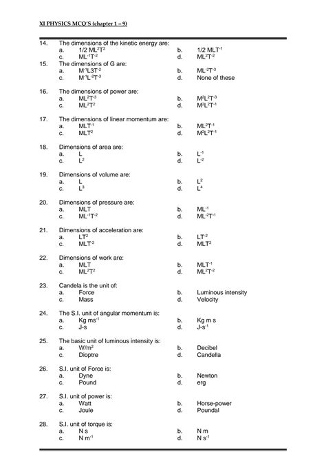 SOLUTION CLASS 11 Physics MCQ S Chapter 1 To 9 Without Answer Key Studypool