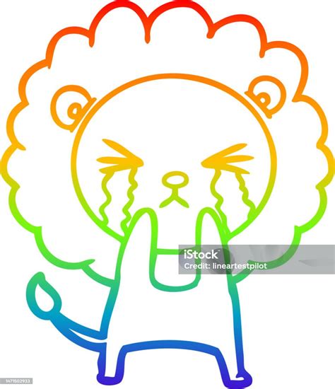만화 우는 사자의 무지개 그라데이션 선 그리기 귀여운에 대한 스톡 벡터 아트 및 기타 이미지 귀여운 그라데이션 낙서