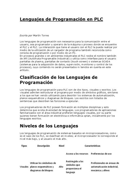 Lenguajes De Programación En Plc Pdf Controlador Lógico Programable Lenguaje Ensamblador