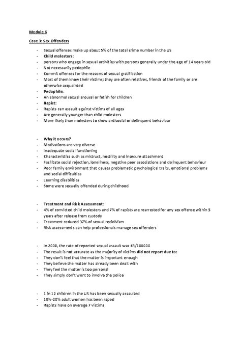 Module Notes Module 6 Case 3 Sex Offenders Sexual Offenses Make Up