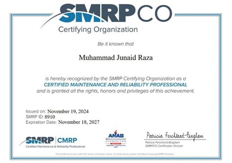 Cmrp Certification Maintenanceexcellence Professionaldevelopment Muhammad Junaid Raza
