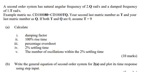 Solved A Second Order System Has Natural Angular Frequency Chegg