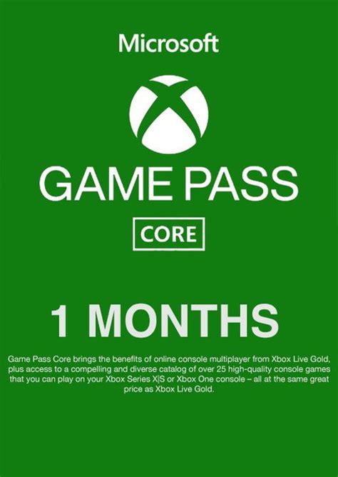 Xbox Game Pass Core 1 Month Membership Ww Xbox One 360 Cdkeys
