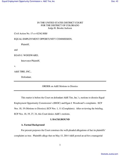 Eaoc Vs A And E 1 In The United States District Court For The District Of Coloradojudge R