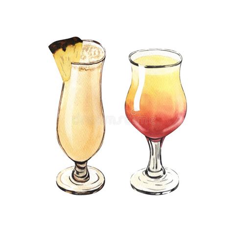 Watercolor Summer Sex On The Beach Cocktail And Pina Colada These Are Drinks For Summer And