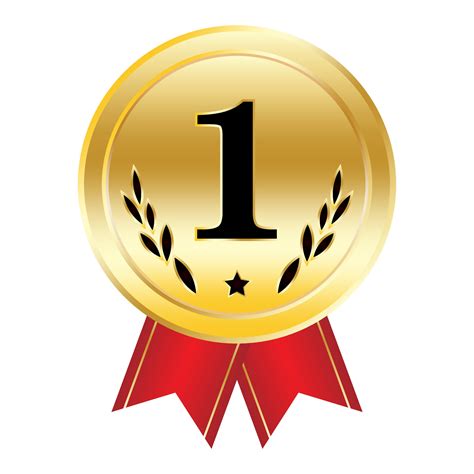 Gold Medal With Red Ribbon 1st Place Gold Badge With Golden Gradation