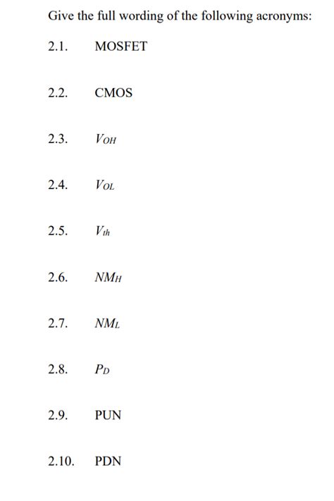 Solved Give The Full Wording Of The Following Acronyms 2 1