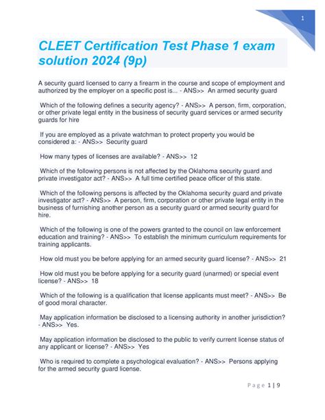 Cleet Certification Test Solutions For Security Guards And Private