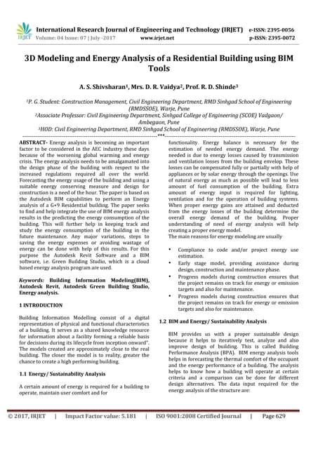3d Modeling And Energy Analysis Of A Residential Building Using Bim