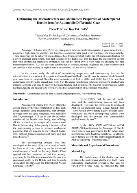 PDF Optimizing The Microstructure And Mechanical Properties Of Austempered Ductile Iron For