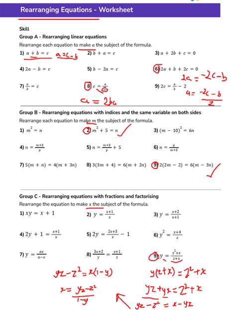 Rearranging Equations Gcse Worksheet Ques Pdf