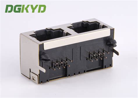 Shield Tab Up 2 Port Rj45 Pcb Connector Without Transformer For