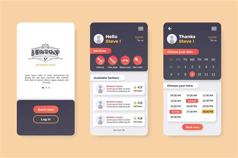User Interface Template For Barbershop Mobile Application Vector Art At Vecteezy