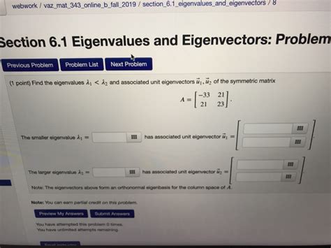 Solved Section 61 Eigenvalues And Eigenvectors Problem 8