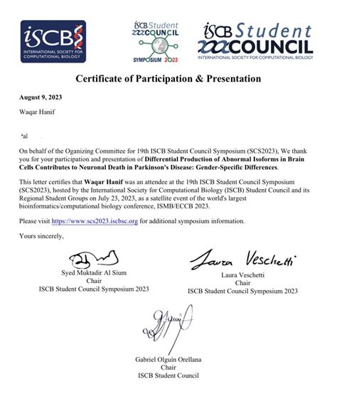 Waqar Hanif On Linkedin Iscb International Society For Computational Biology Thank You For The