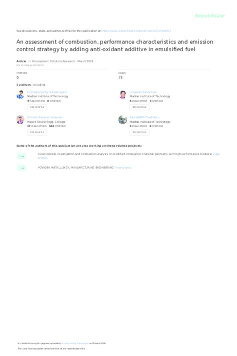 Pdf An Assessment Of Combustion Performance Characteristics And Emission Control Strategy By