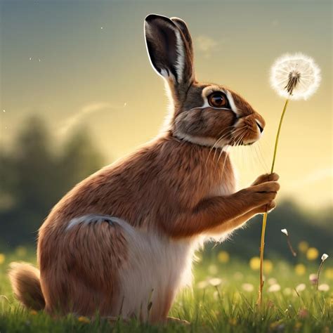 Premium Photo A Carefree Hare Blowing Dandelion Seeds Into The Breeze