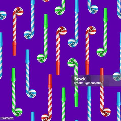 현실적인 상세한 3d 파티 송풍기 휘파람 원활한 패턴 배경 벡터 3차원 형태에 대한 스톡 벡터 아트 및 기타 이미지 3차원 형태 Carnival Film