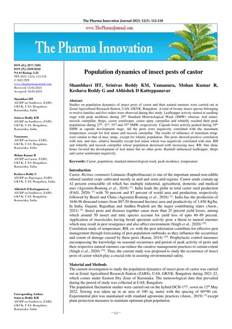 Pdf Population Dynamics Of Insect Pests Of Castor