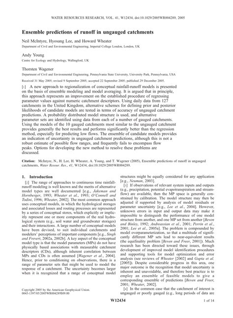 pdf ensemble predictions of runoff in ungauged catchments