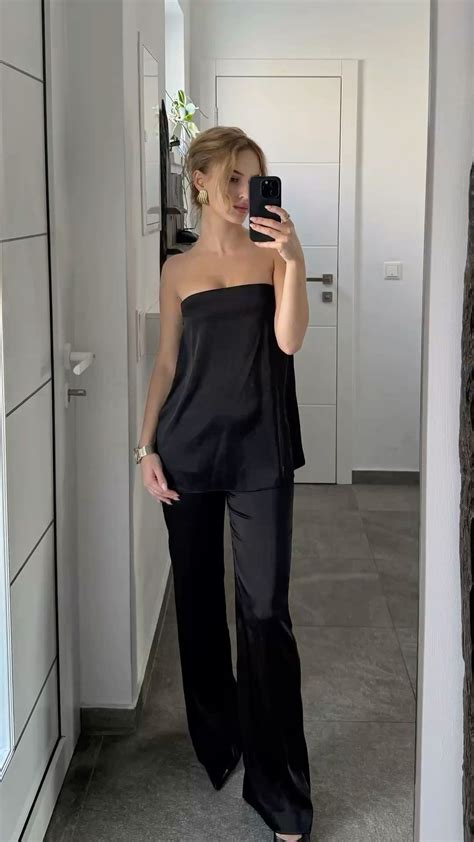 Satin Black Outfit Schwarze Outfits Hosen Outfits Lange Hosen