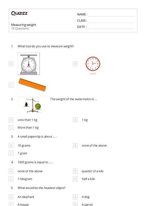 50 Measuring Weight Worksheets For 2nd Grade On Quizizz Free