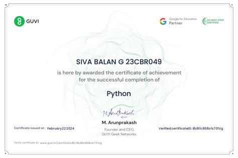 Finished Python Course On Guvi Siva Balan Posted On The Topic Linkedin