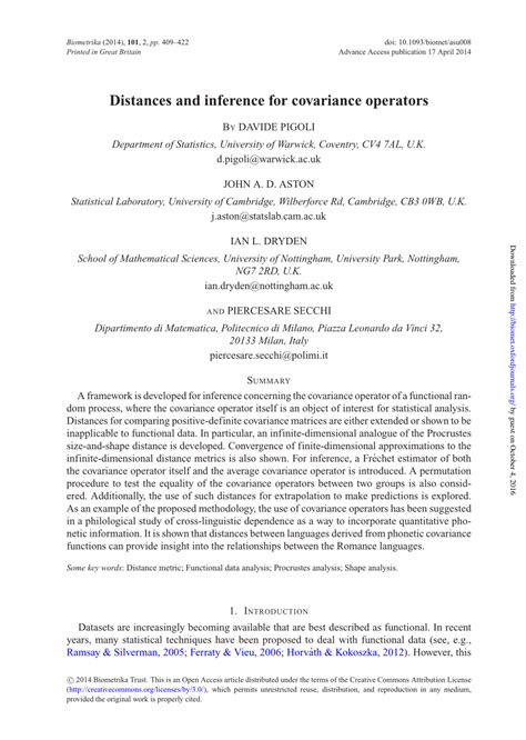 [pdf] Distances And Inference For Covariance Operators
