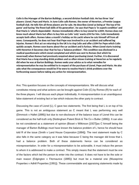 Misrep Problem Questions Pdf Misrepresentation Common Law