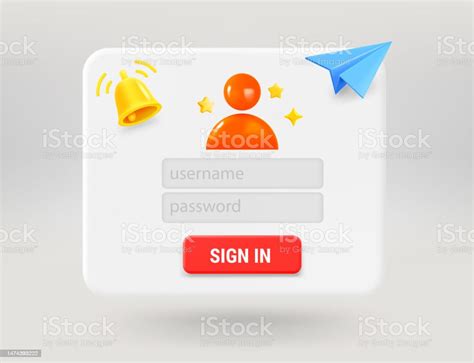로그인 파란색 비행기 프로필 아이콘 및 골든 벨이있는 팝업 창 구독 개념 3d 벡터 일러스트 레이 션 3차원 형태에 대한 스톡 벡터 아트 및 기타 이미지 Istock