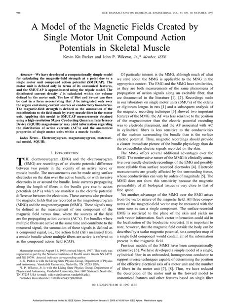 Pdf A Model Of The Magnetic Fields Created By Single Motor Unit Compound Action Potentials In