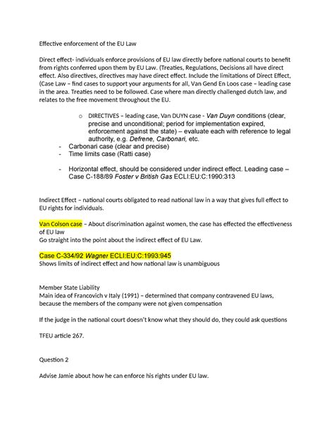 Effective Enforcement Of The Eu Law Tutorial Effective Enforcement Of The Eu Law Direct Effect