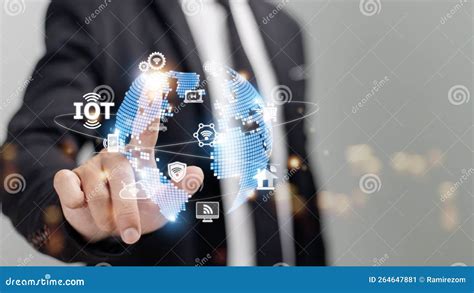 Iot Virtual Screen Interface Internet Of Things Or Iot Technology Concept With Icons Of