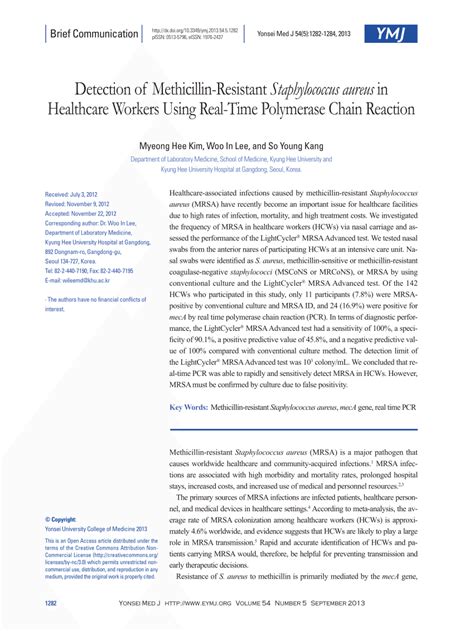 Pdf Detection Of Methicillin Resistant Staphylococcus Aureus In Healthcare Workers Using Real