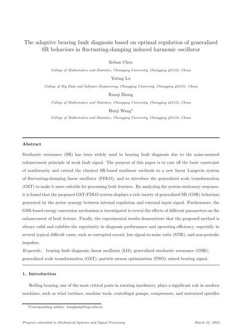 Pdf The Adaptive Bearing Fault Diagnosis Based On Optimal Regulation