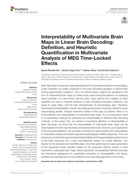 Pdf Interpretability Of Multivariate Brain Maps In Linear Brain Decoding Definition And