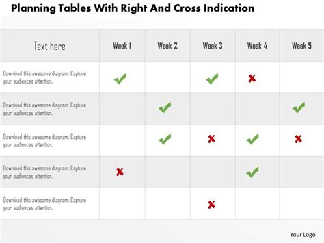 Planning Tables With Right And Cross Indication Flat Powerpoint Design Powerpoint Design
