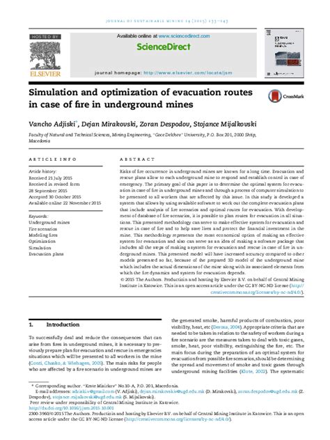 Pdf Simulation And Optimization Of Evacuation Routes In Case Of Fire In Underground Mines