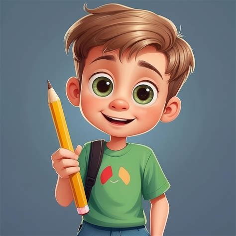 Premium Photo Illustration Of Cartoon Boy With Pencil