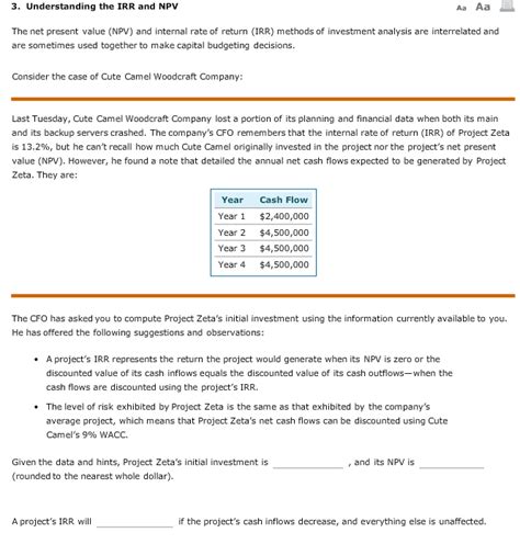 Solved 3 Understanding The Irr And Npv The Net Present