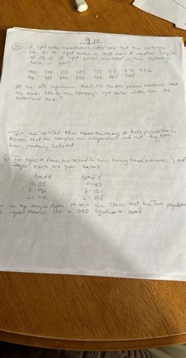 Solved Huse In Hace Sample Isult Are Given Below