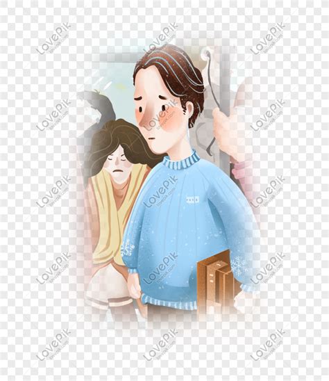 만화 손으로 그려진 된 소년 손을 잡고 집 가방 Png 일러스트 무료 다운로드 Lovepik