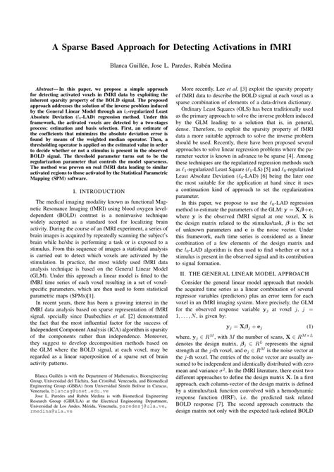 Pdf A Sparse Based Approach For Detecting Activations In Fmri